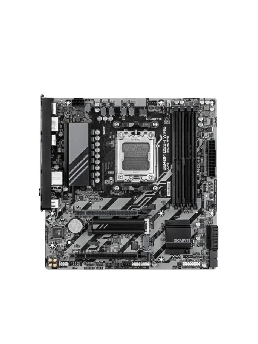 Материнская плата Gigabyte B840M DS3H WIFI6, AM5, AMD B840, 4xDDR5, 4xSATA, 2xM.2, 1xPCIe 4.0 x16, 1xPCIe 3.0 x4, 1xHDMI, 2xDP, 1x2.5Gb LAN, Wi-Fi 6, Bluetooth 5.3, 1xUSB-C 5Gbps, 2xUSB-A 5Gbps, 4xUSB-A 2.0, 3x3.5 мм, 7.1, mATX