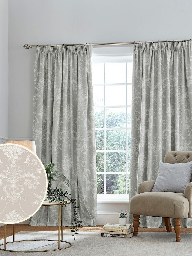 Шторы плотные Laura Ashley Josette с подкладкой, размер 112х183 см, цвет серо-голубой, 257-384_1