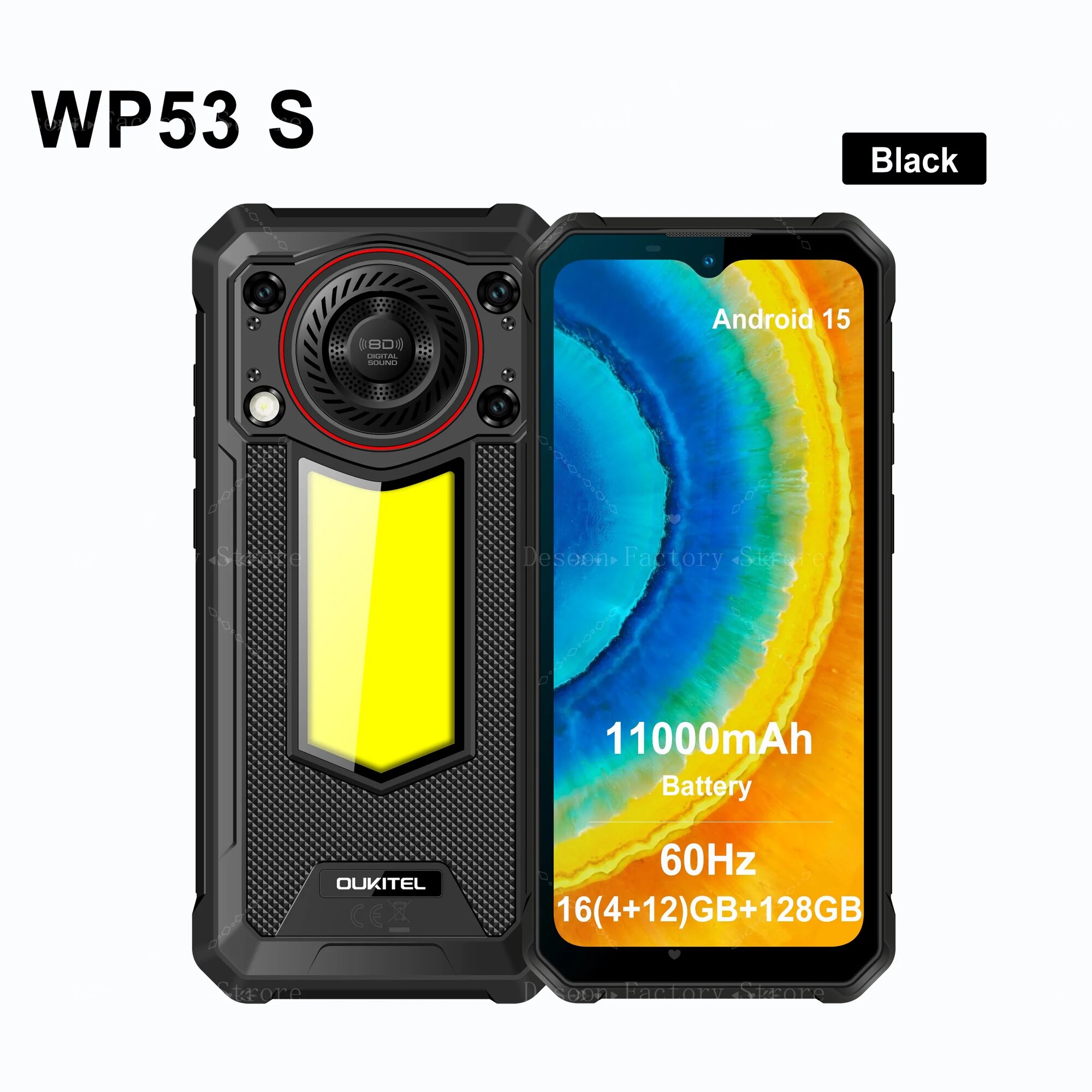 Прочный телефон Oukitel WP53 S, погружной динамик 128 дБ, 11000 мАч, 18 Вт, зарядное устройство 16 (4 + 12), ГБ, 128 ГБ, сверхмощный светильник для кемпинга, телефон