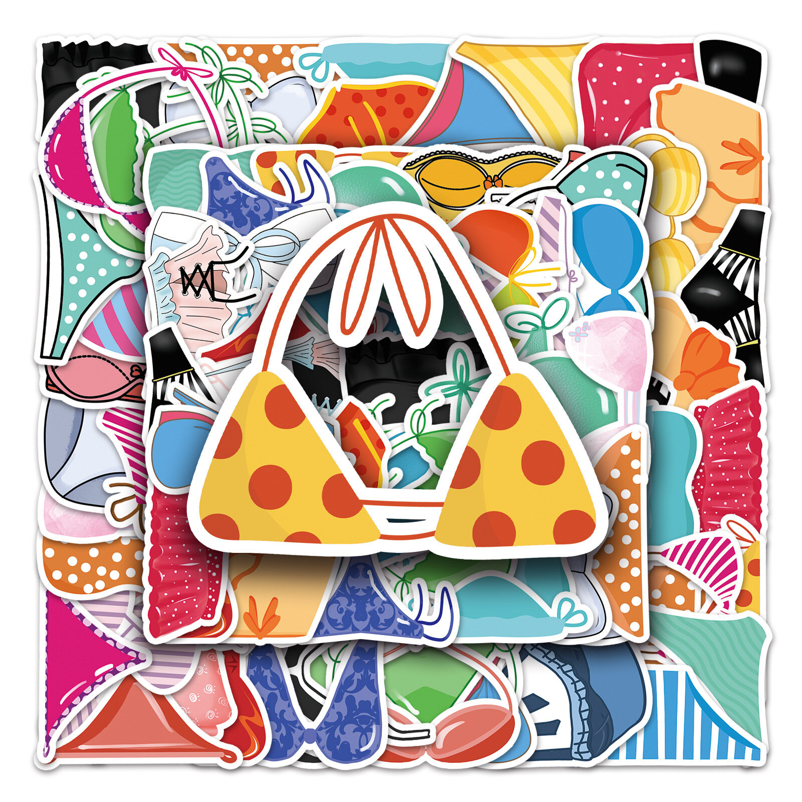 Набор из 56 наклеек с бикини, красочные наклейки с изображением купальников из мультфильмов, водонепроницаемые виниловые наклейки для ноутбука, альбома, скейтборда, бутылки с водой, чемодана, журнала, чехла для телефона, летнего украшения своими рука
