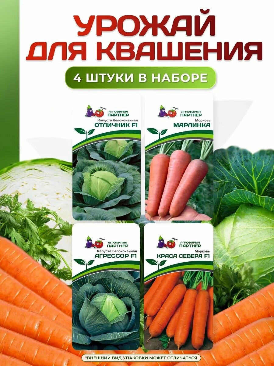 Семена набор: Урожай для квашения - Отличник, Агрессор, Марлинка, Краса севера