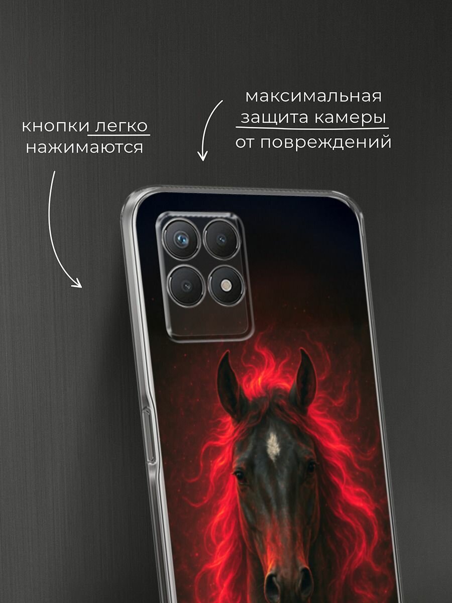 Чехол на Realme 8i / Реалми 8i с принтом Конь и огненная грива — фото 1