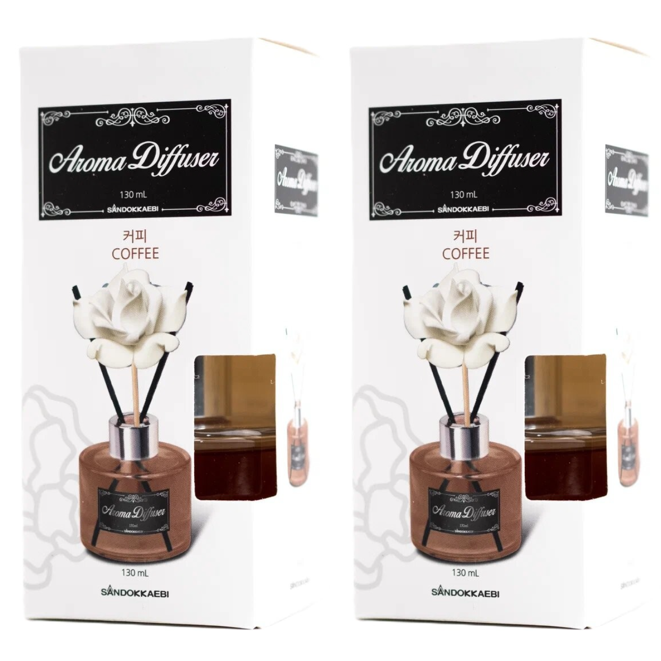 Жидкий освежитель воздуха Sandokkaebi, Aroma Diffuser, стеклянный флакон + палочки, аромат Кофе, 130мл, 2шт