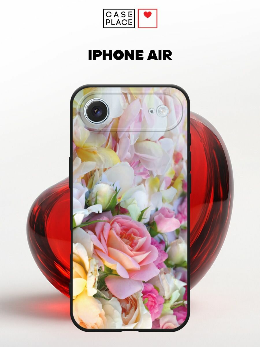 Черный матовый чехол на Apple iPhone 17 Air / Айфон 17 Эир с принтом Утренние розы