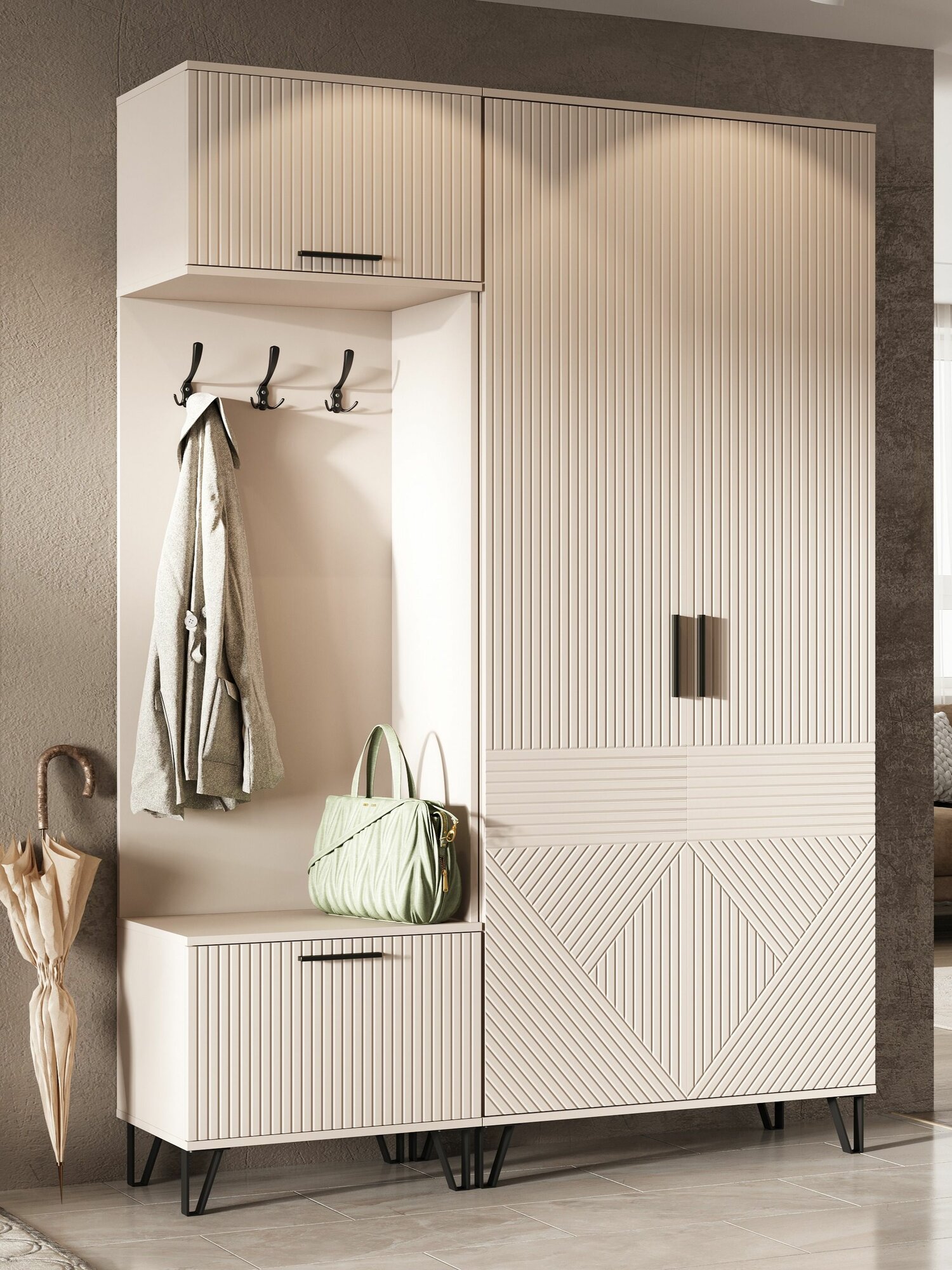 Прихожая МИФ Мебельная Фабрика Рай Флэш, ЛДСП, светлый беж, 90х213х41 см