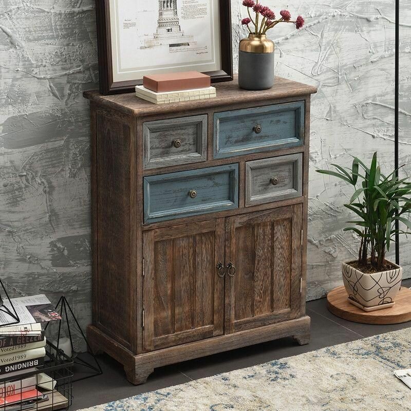 Американский комод из цельного дерева, винтажный шкаф для гостиной