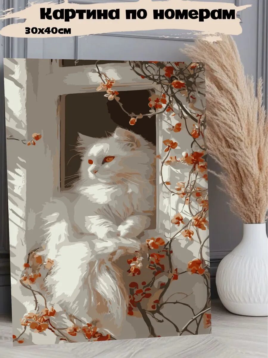Картина по номерам белый кот