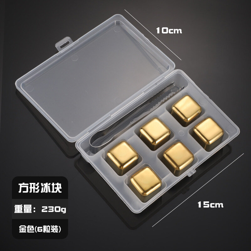 Трансграничные 304 из нержавеющей стали льда из красного вина со льдом Золотой набор из 6 штук с зажимом для льда