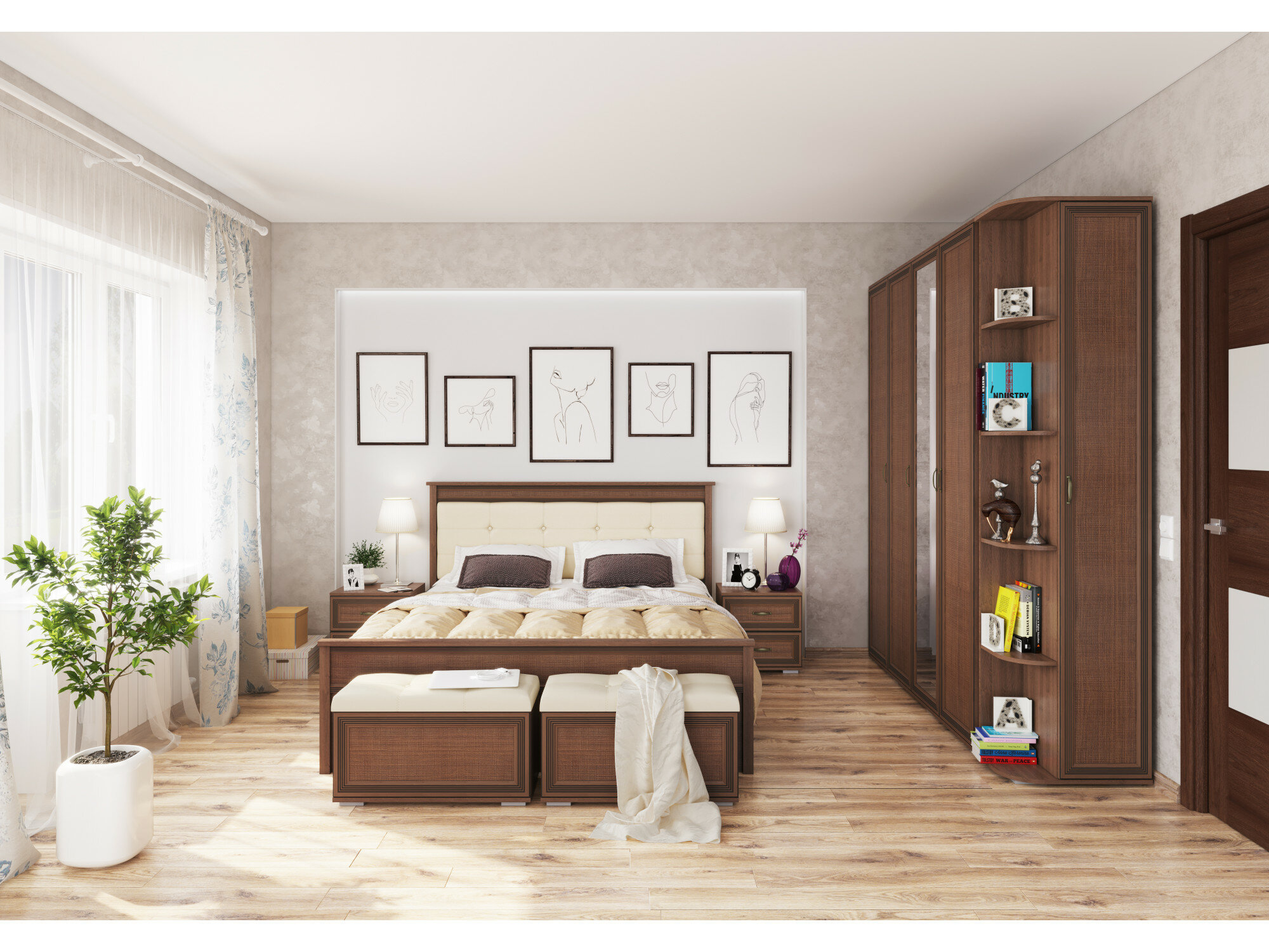 Модульная спальня в классическом стиле, набор 2, Орех донской