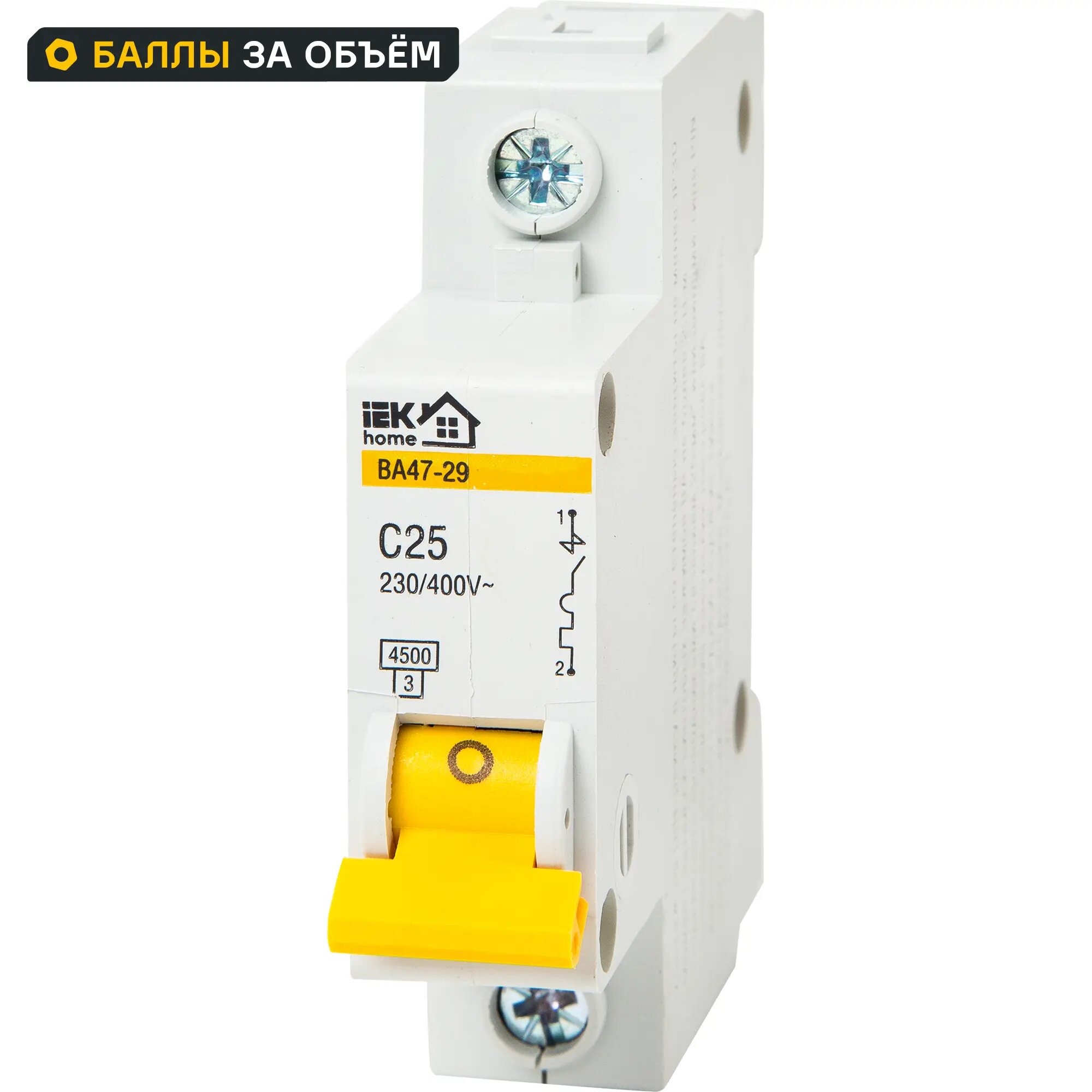 Автоматический выключатель IEK Home ВА47-29 1P C25 А 4.5 кА