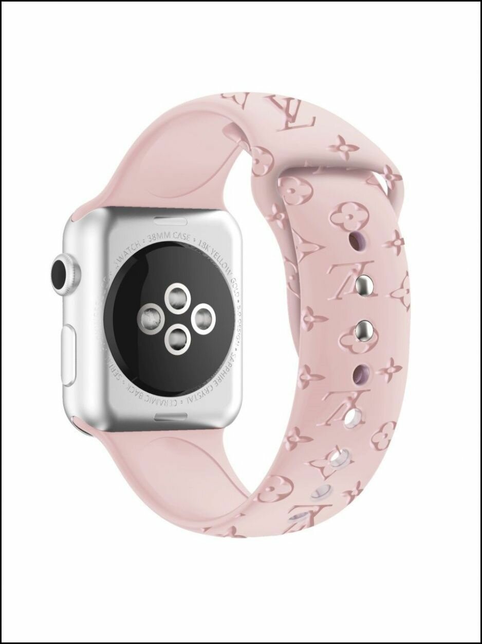 Силиконовый ремешок для Apple Watch Series 10 46 мм/Series 1-9 , SE , Ultra и Ultra 2 42 мм , 44 мм , 45 мм , 49 мм, фитнес браслет силиконовый ремешок с узором, Louis Vuitton