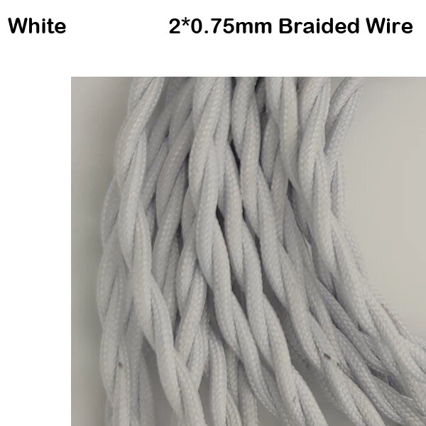 Электрический провод винтажный текстильный медный 2*0,75 мм White, 30m