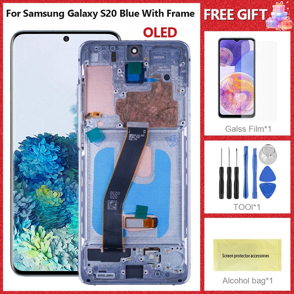 Высококачественный ЖК-дисплей для Samsung Galaxy S20 G980 ЖК-дисплей для Galaxy SM OLED Blue Frame