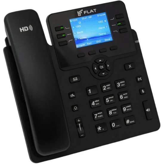 Флат-про IP-телефон Flat-Phone B6: 6 SIP-аккаунтов, 2 порта 10/100/1000BASE-T (RJ-45), ЖК-дисплей, PoE, реест