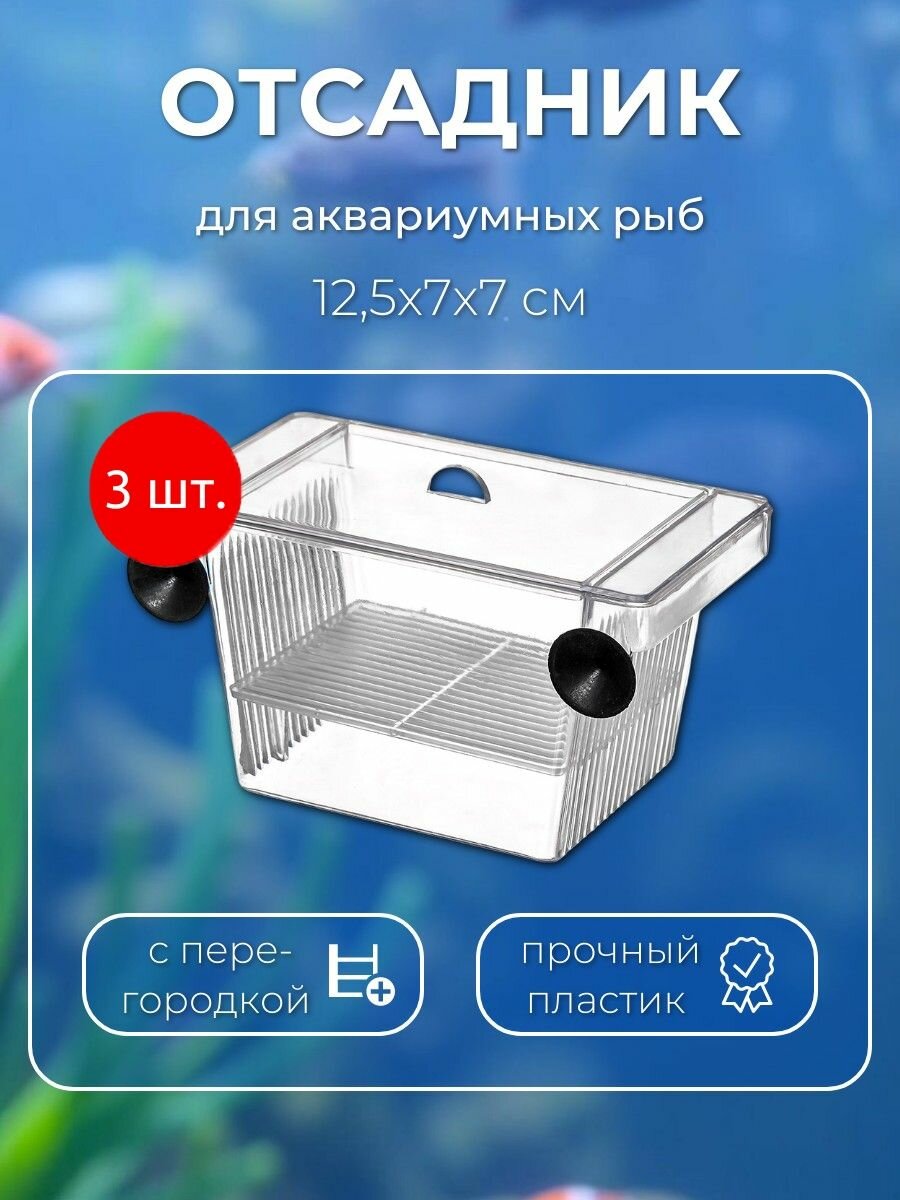 Отсадник 3 шт. Naribo FH-S для аквариумных рыб, с перегородкой, 12,5x7x7 см. Нарибо