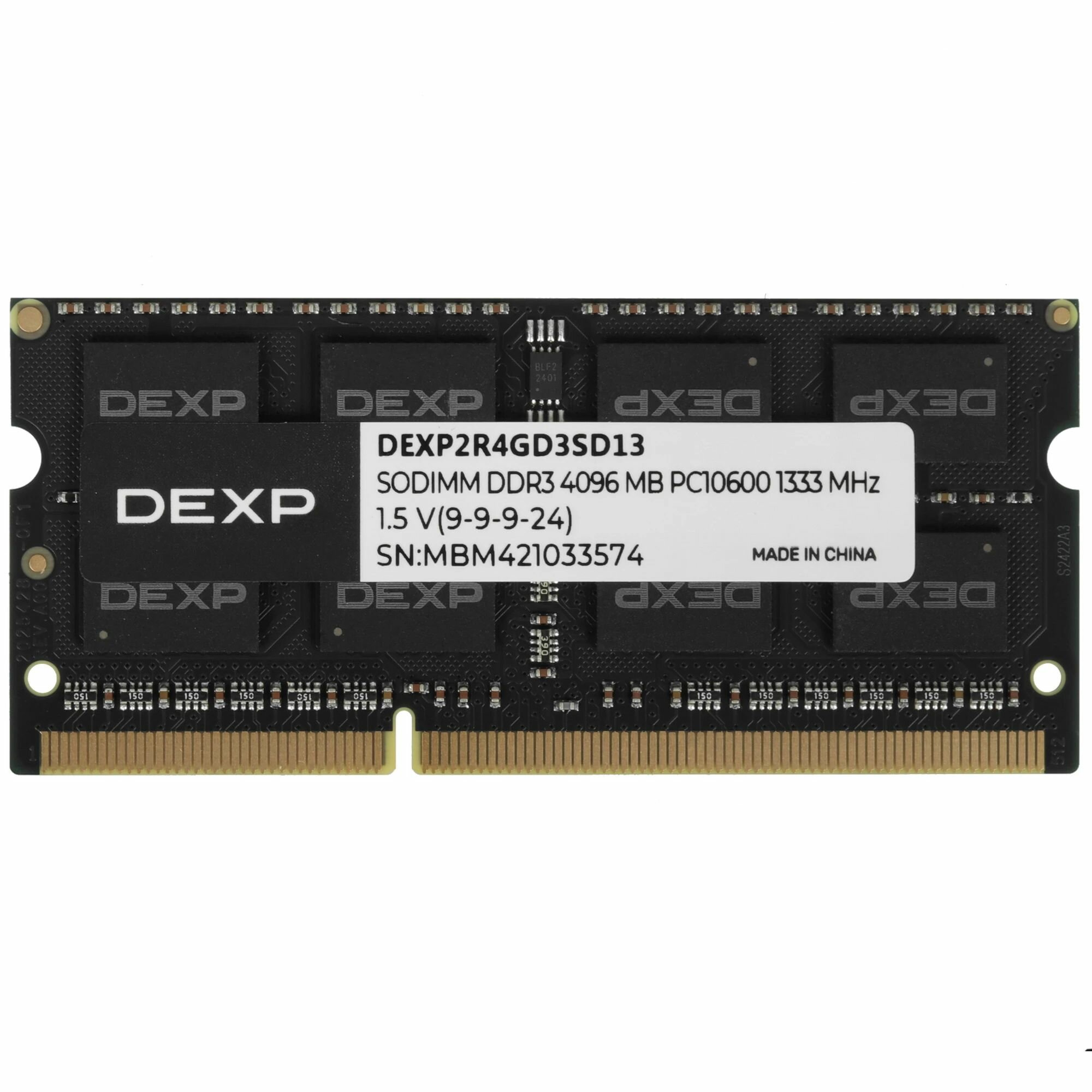 Оперативная память SODIMM DEXP DEXP2R4GD3SD13 (DEXP2R4GD3SD13) 4 Гб - DDR3, 4 ГБ х 1 шт, 1333 МГц, PC10664