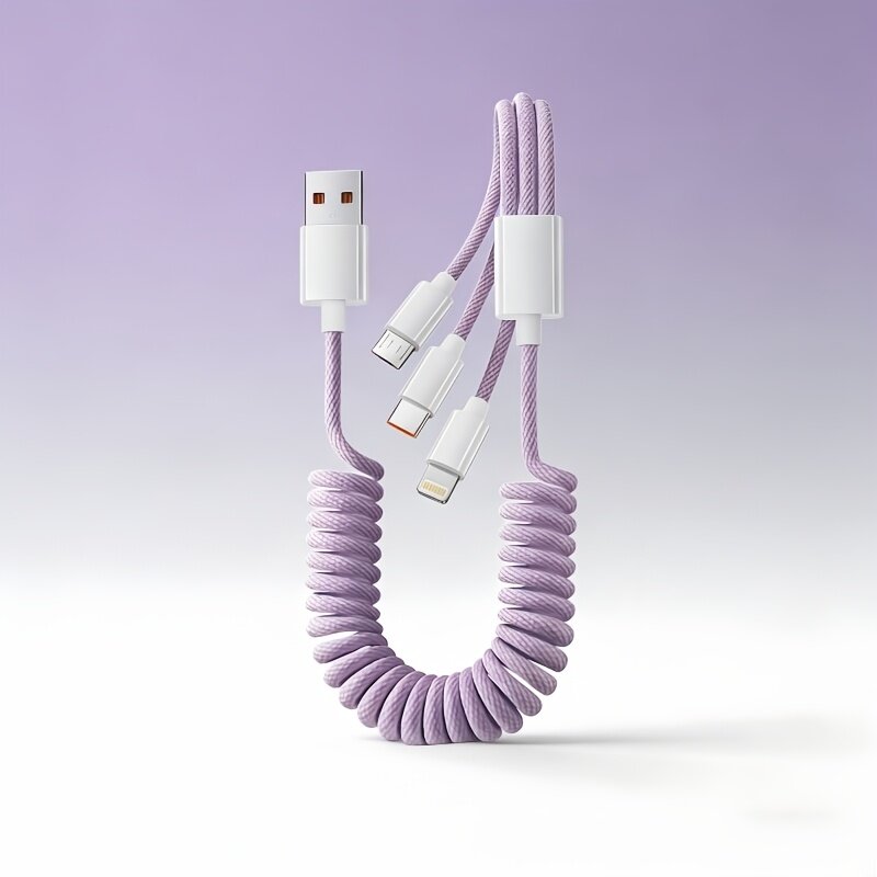 3-в-1 зарядный кабель Type-C для iPhone 6/8/12/14/15/16/17 Huawei Xiaomi, фиолетовый