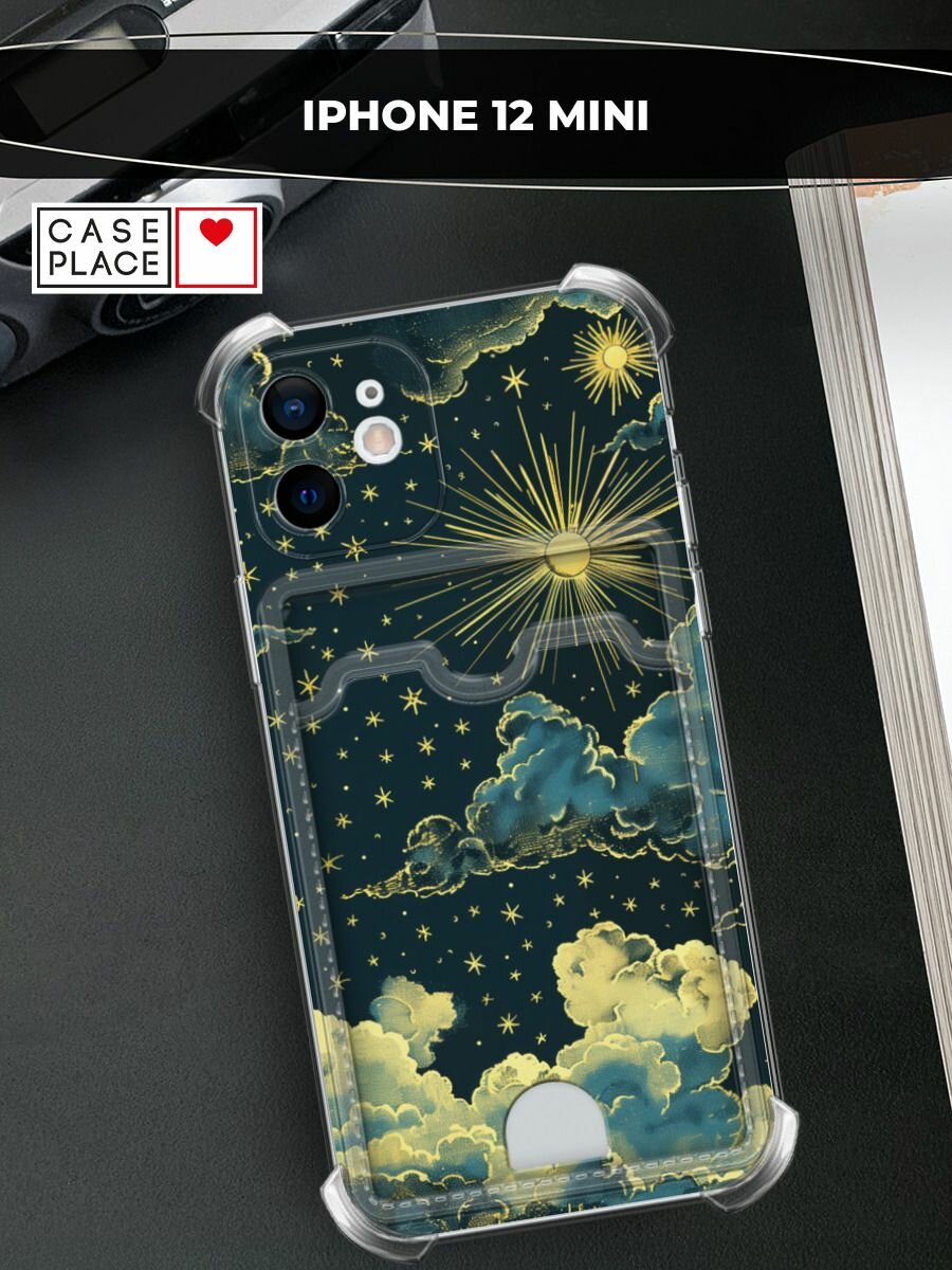 Чехол на Apple iPhone 12 mini (Айфон 12 Мини) с картой и принтом Звездное небо и облака