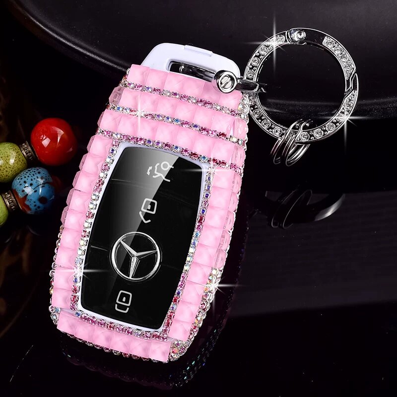 Ключница Mercedes-Benz с розовым камнем и одиночной диамантовой кольцом для моделей С-класса и Е-класса