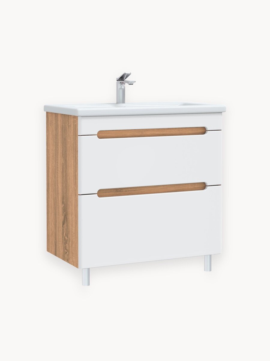 Тумба напольная SanStar Diva 70 без раковины для ванной комнаты белый, Дуб вотан