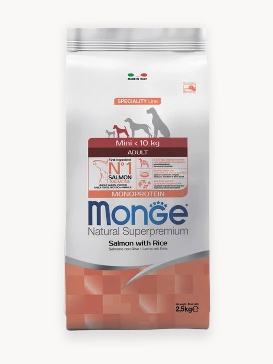Корм для собак Mong Speciality line Mini, лосось, с рисом 1 уп. х 1 шт. х 2.5 кг