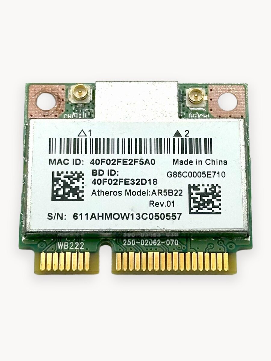 Двухдиапазонный WiFi адаптер Atheros AR5B22 (Mini PCI-E half-size, B/G/N, 300 Mbit/s, 2.4/5 Ghz)