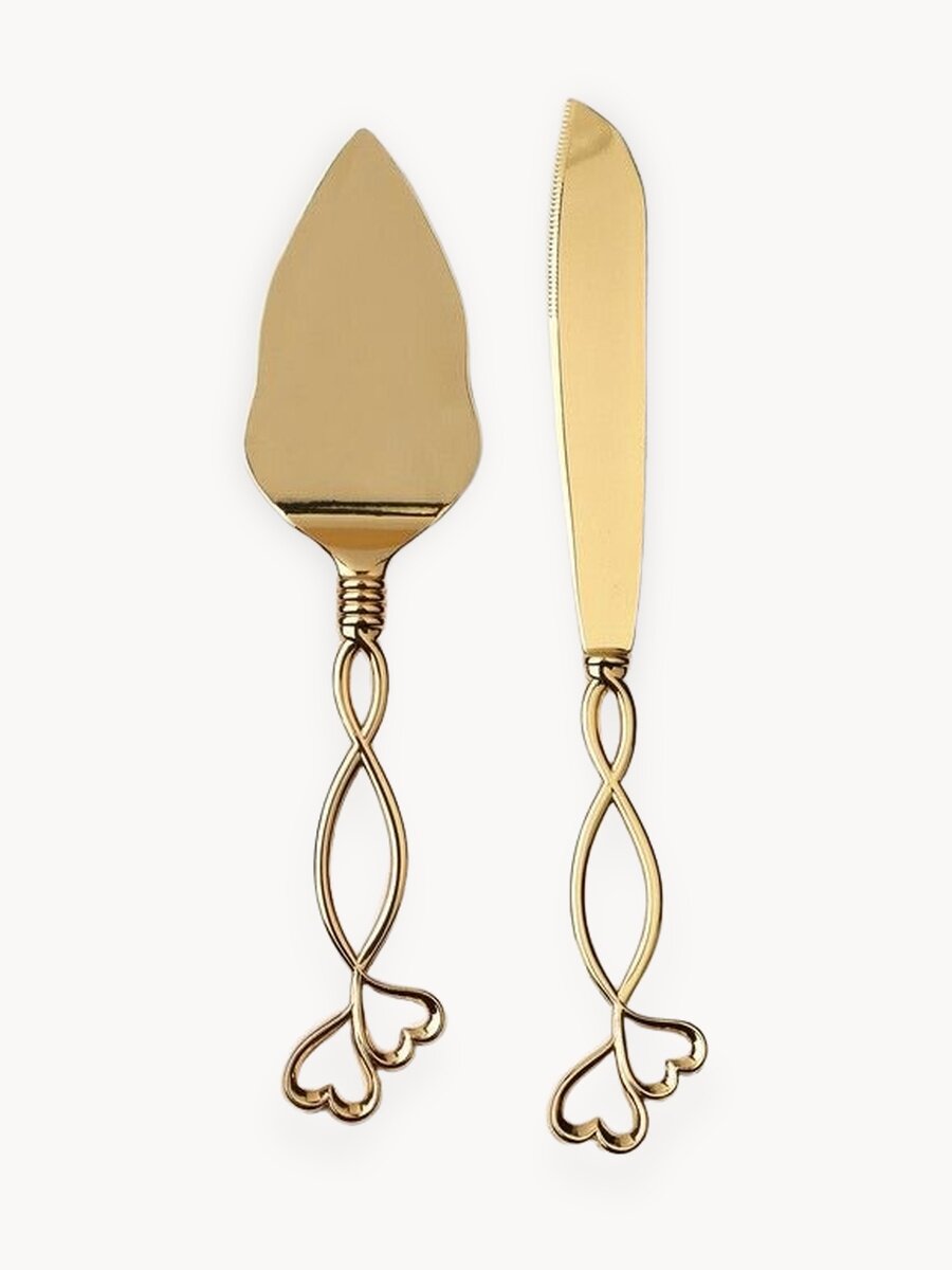 Набор для торта Elegance, 2 предмета: нож длина 28 см, лопатка длина 26 см, цвет золотой