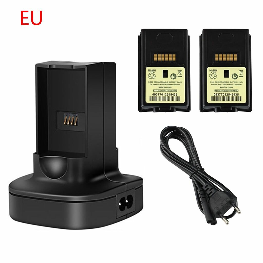 Док-станция для зарядки с двумя зарядными устройствами и перезаряжаемой батареей, шнур питания с вилкой стандарта США/ЕС для контроллера Xbox 360, аксессуары