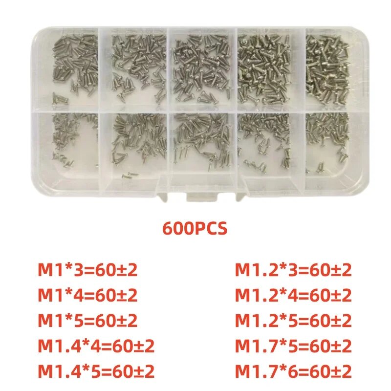 Комплект миниатюрных саморезов из углеродистой стали 600pcs