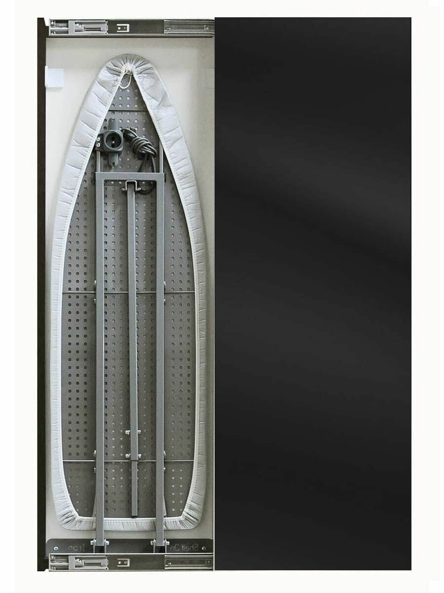 Встроенная гладильная доска Айрон Слим с непрозрачным черным стеклом Lacobel, венге купе право