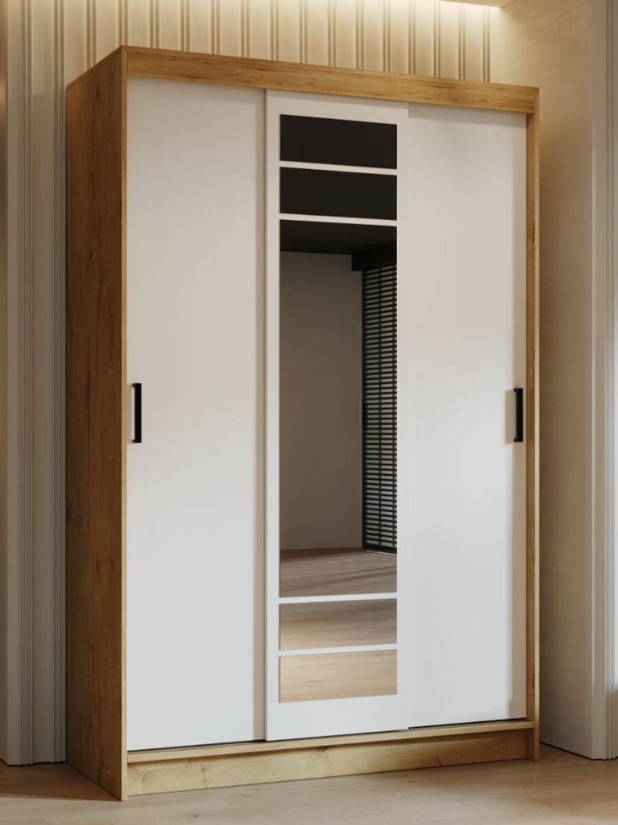 Шкаф-купе Бруно 3 дуб вотан/белый ЛДСП с зеркалом 1310х2000х502 мм для дома и дачи