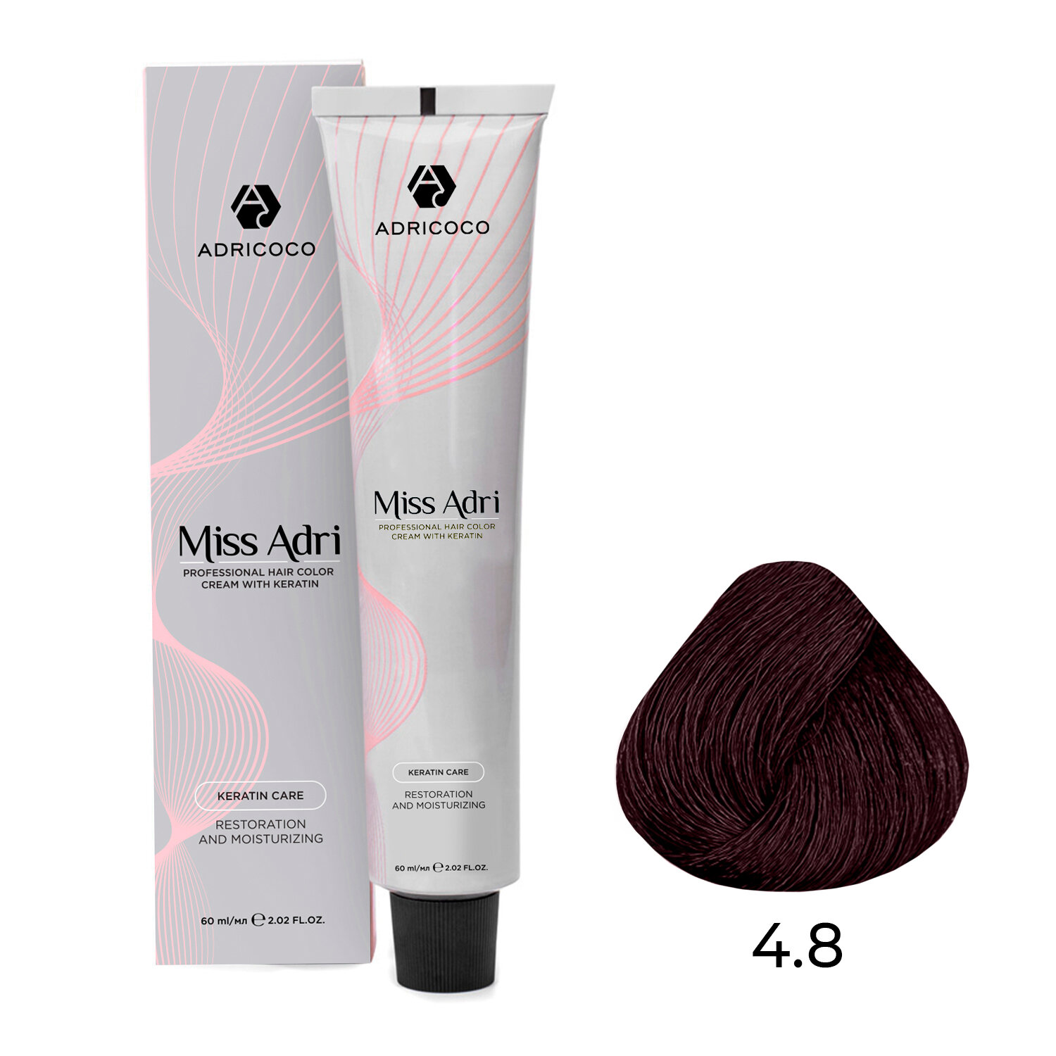 Крем-краска для волос Miss Adri с кератином, оттенок 4.8 Коричневый шоколадный, ADRICOCO, 60 мл