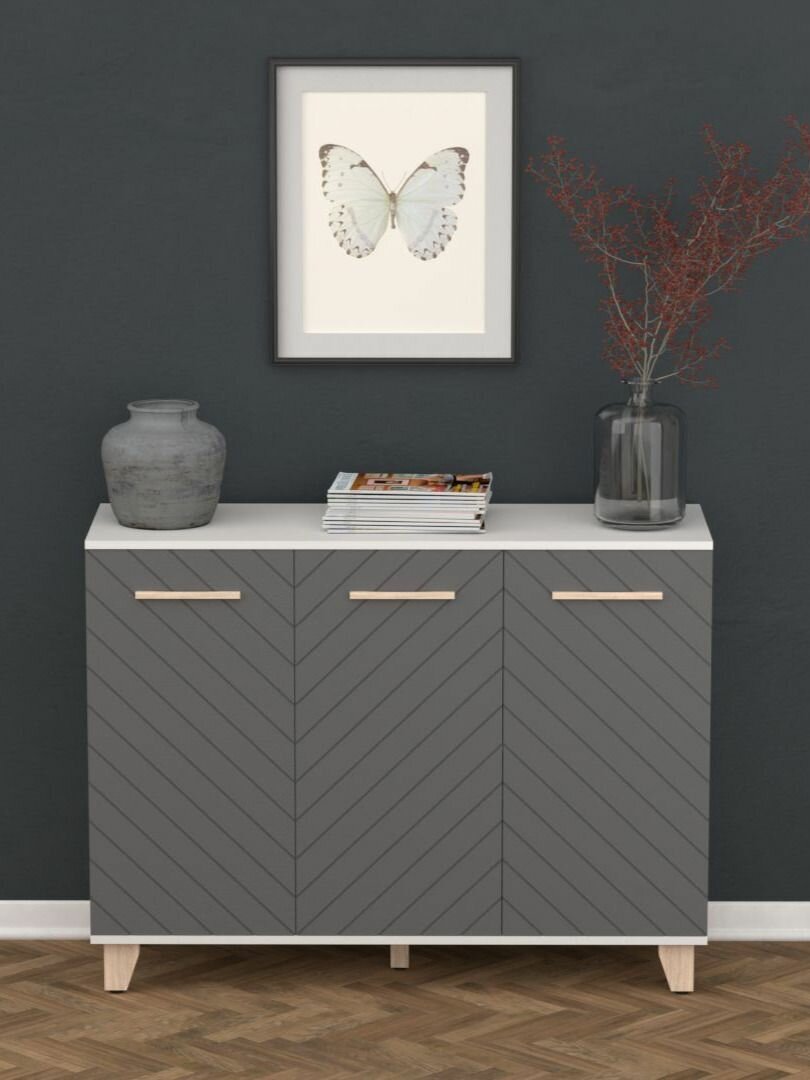 Комод с дверцами Стокгольм Белый / Серый графит (12 Стульев)