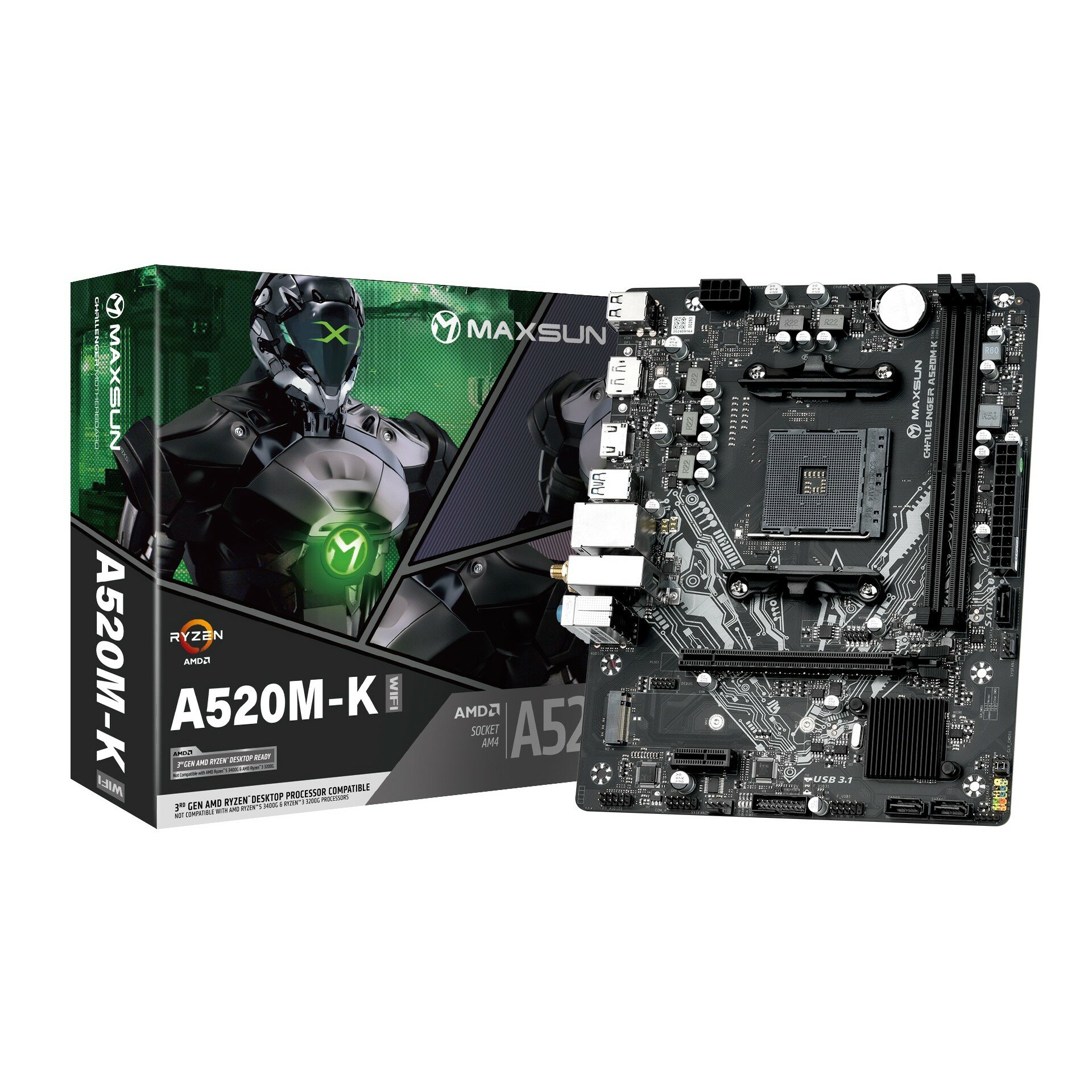MAXSUN Материнская плата MS-Challenger A520M-K WIFI Socket AM4 2хDDR IV 1хM.2