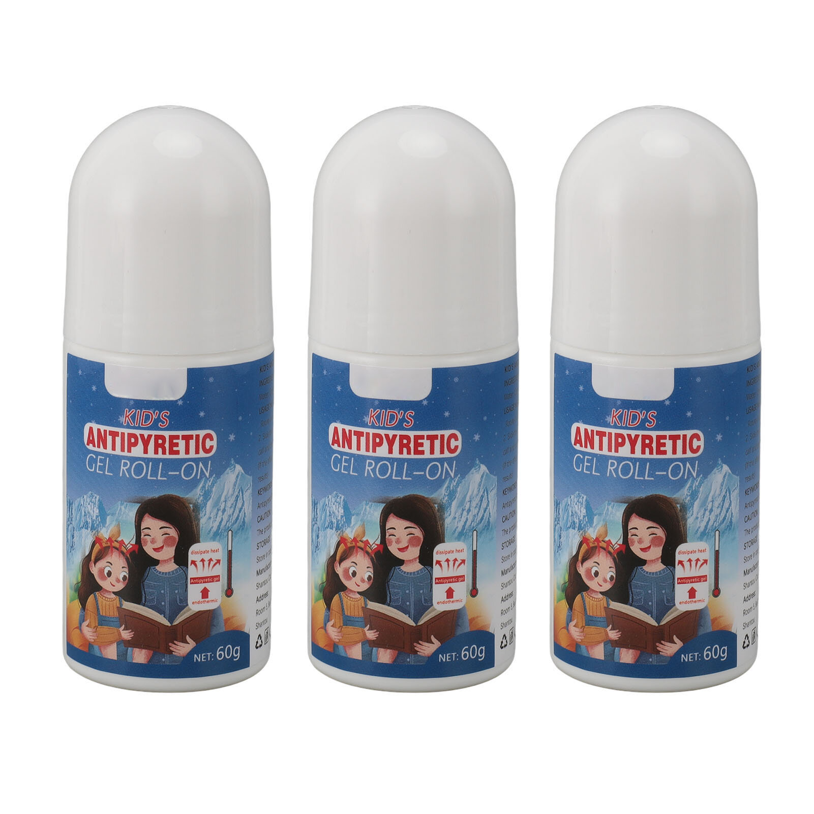 3pcs Antipyretic Gel Kids Взрослые Взрослые Физический Охлаждающий Ролл при распределении тепла 60G