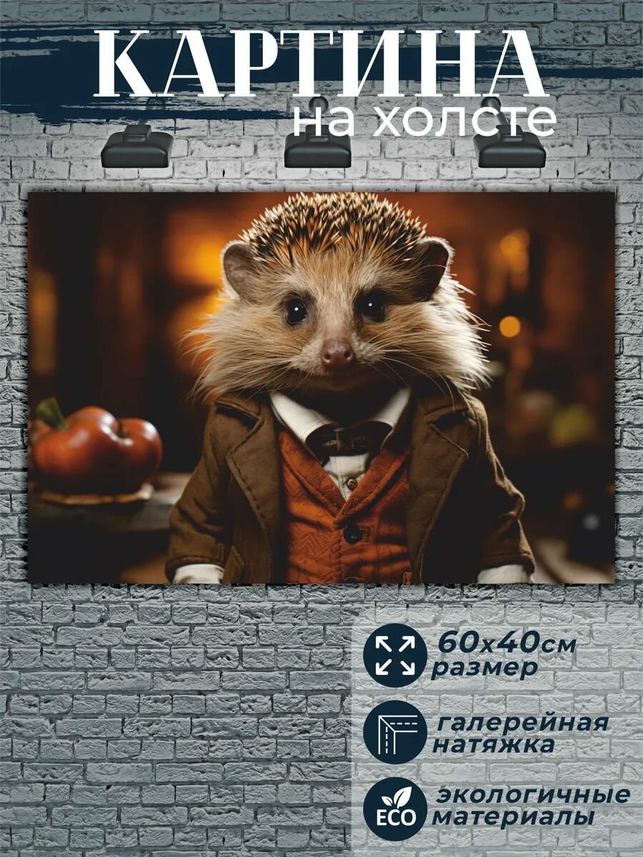 Стильная картина на холсте на стену "Ежик", 60 х 40 см