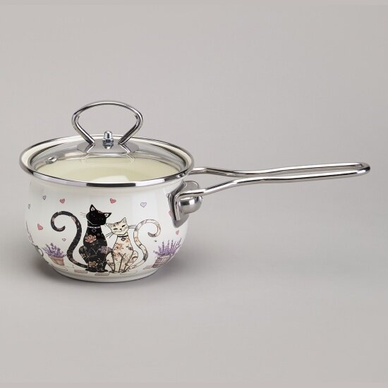 Ковш Agness "lavender cats" эмалированный, 0,9л./14 см.