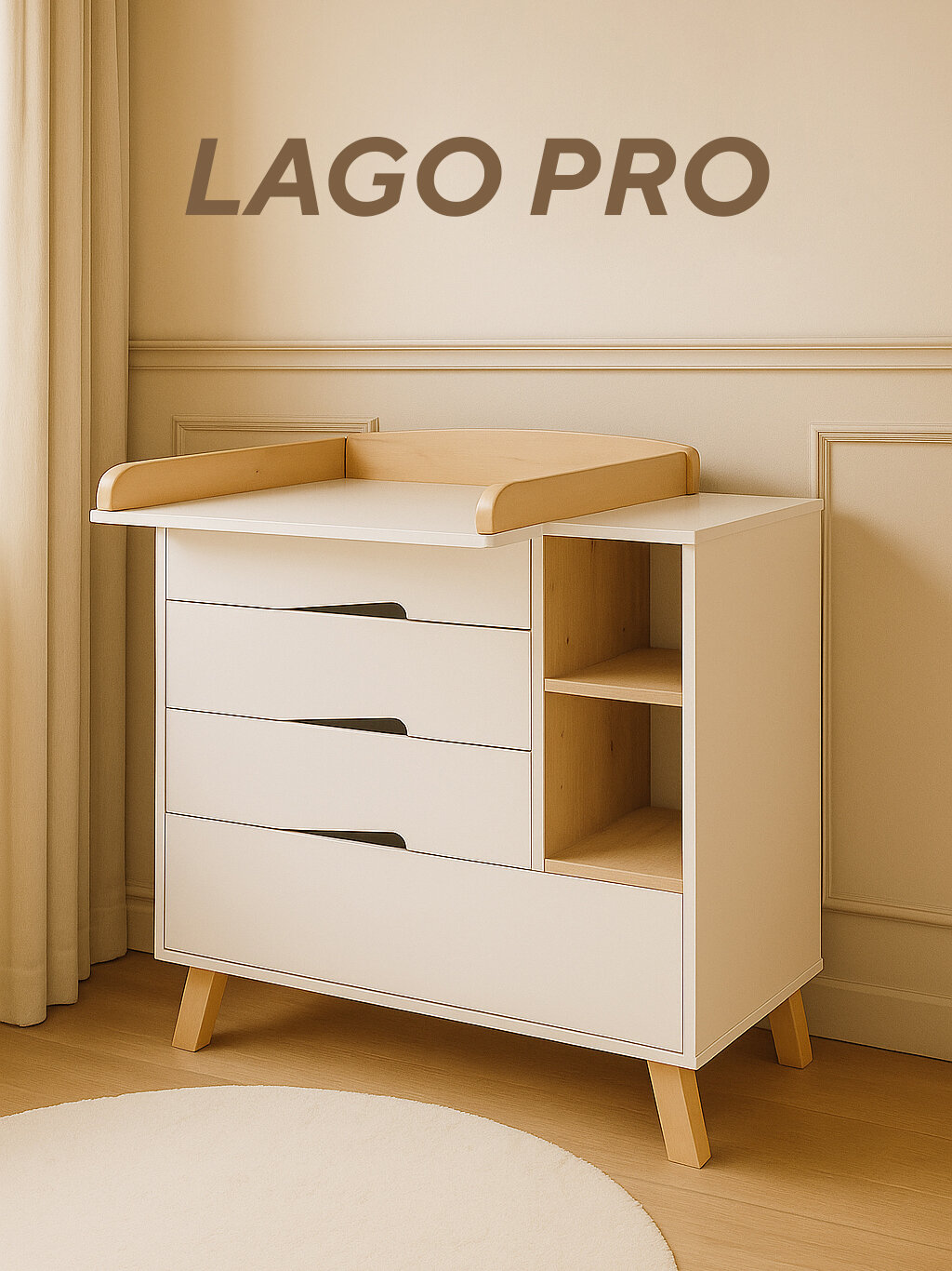 Комод RANT "LAGO PRO" с органайзером 80 см. 4 ящика (арт.124) Crystal Beige