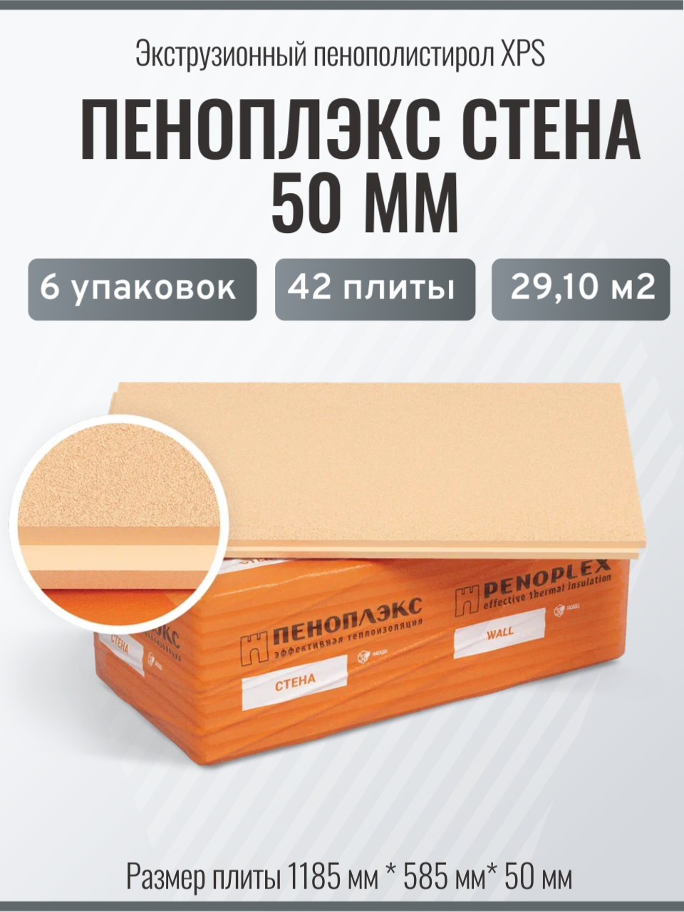 Пеноплекс Стена 50 мм (42 плиты/6 упаковок/29.1 м2) утеплитель для стен экструзионный пенополистирол XPS.