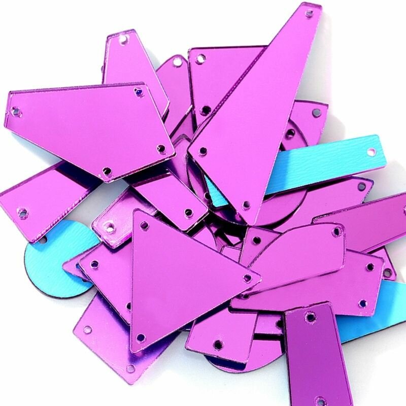 50шт, акриловое зеркало с бриллиантами ручной работы-темно-фиолетовое плоское дно