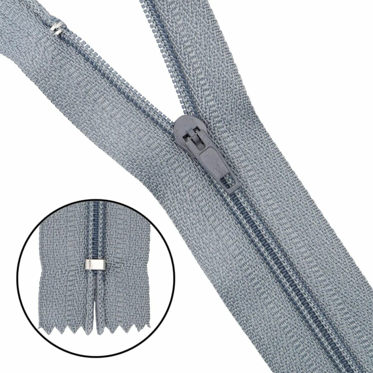 Молния брючная неразъёмная №4 полуавтомат 20см, 10 шт серо-голубой