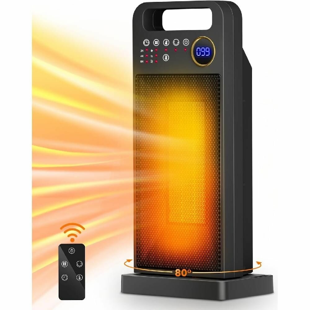 Портативный 1500W PTC керамический нагреватель, с термостатом, колебания 80, 5 режимов, таймер 12H, безопасность