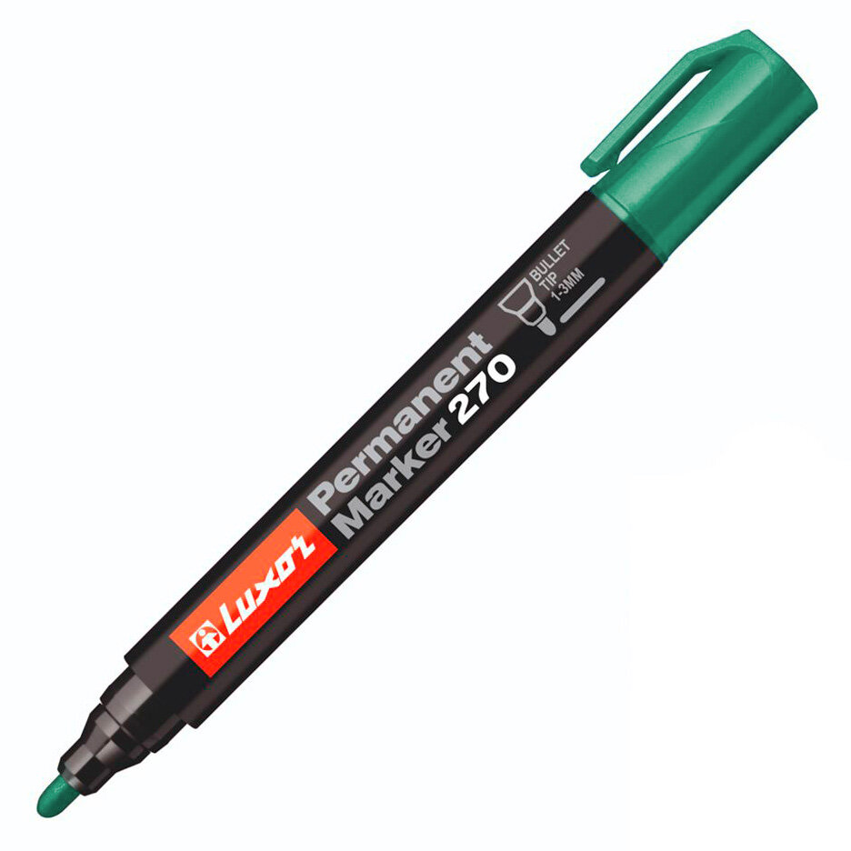 Маркер перманентный Luxor 270, пулевидный наконечник, 1 - 3 мм, цвет зеленый.