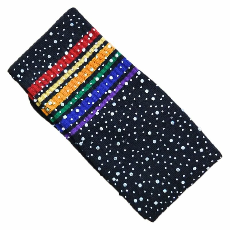 Детские чулки в ромбовидную полоску -черный + цветная полоска