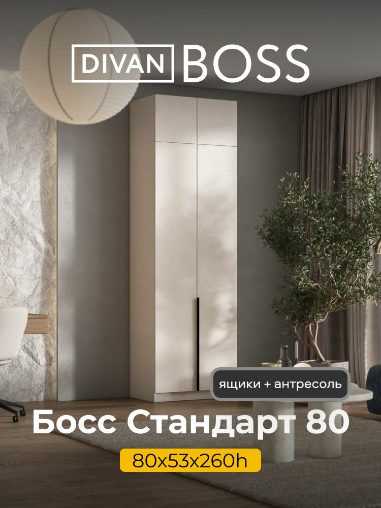 Шкаф распашной, BOSS STANDART, 80х53х260 см, 2х дверный с ящиками и антресолью, кашемир