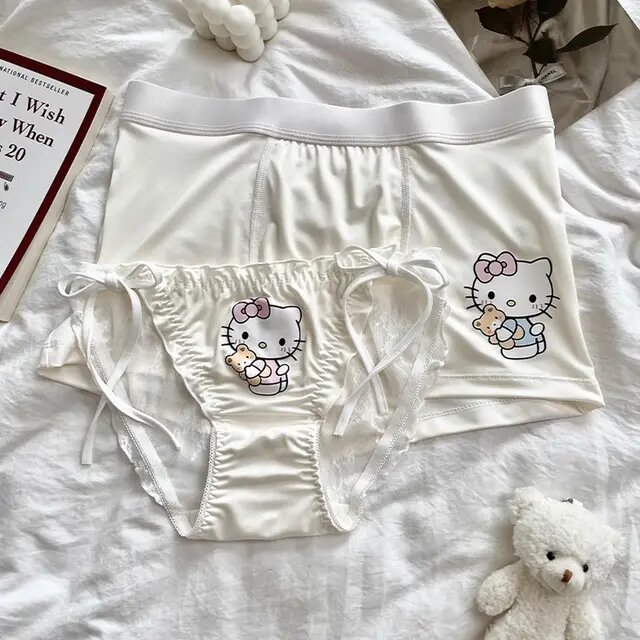 Синие шелковые трусы Hello Kitty Ice Silk с регулируемым поясом. Милое женское нижнее белье. Мужские боксеры. Гладкие и дышащие. Новые, Размер: для девочек XL, для мальчиков L