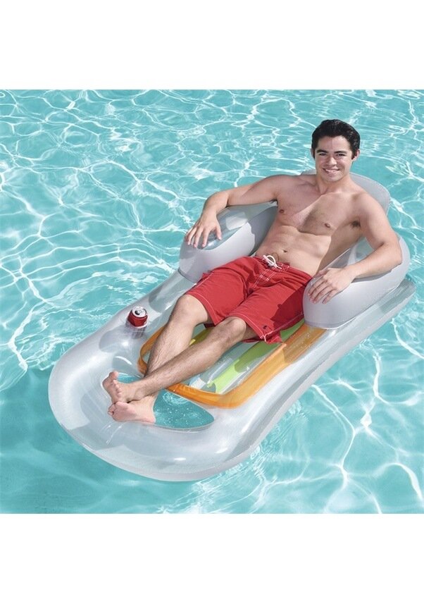 Односпальная надувная кровать со спинкой, роскошное кресло для взрослых, надувная плавающая скамейка с подлокотниками и отверстиями для чашек, : 161 х 84 см, прозрачный, многоцветный