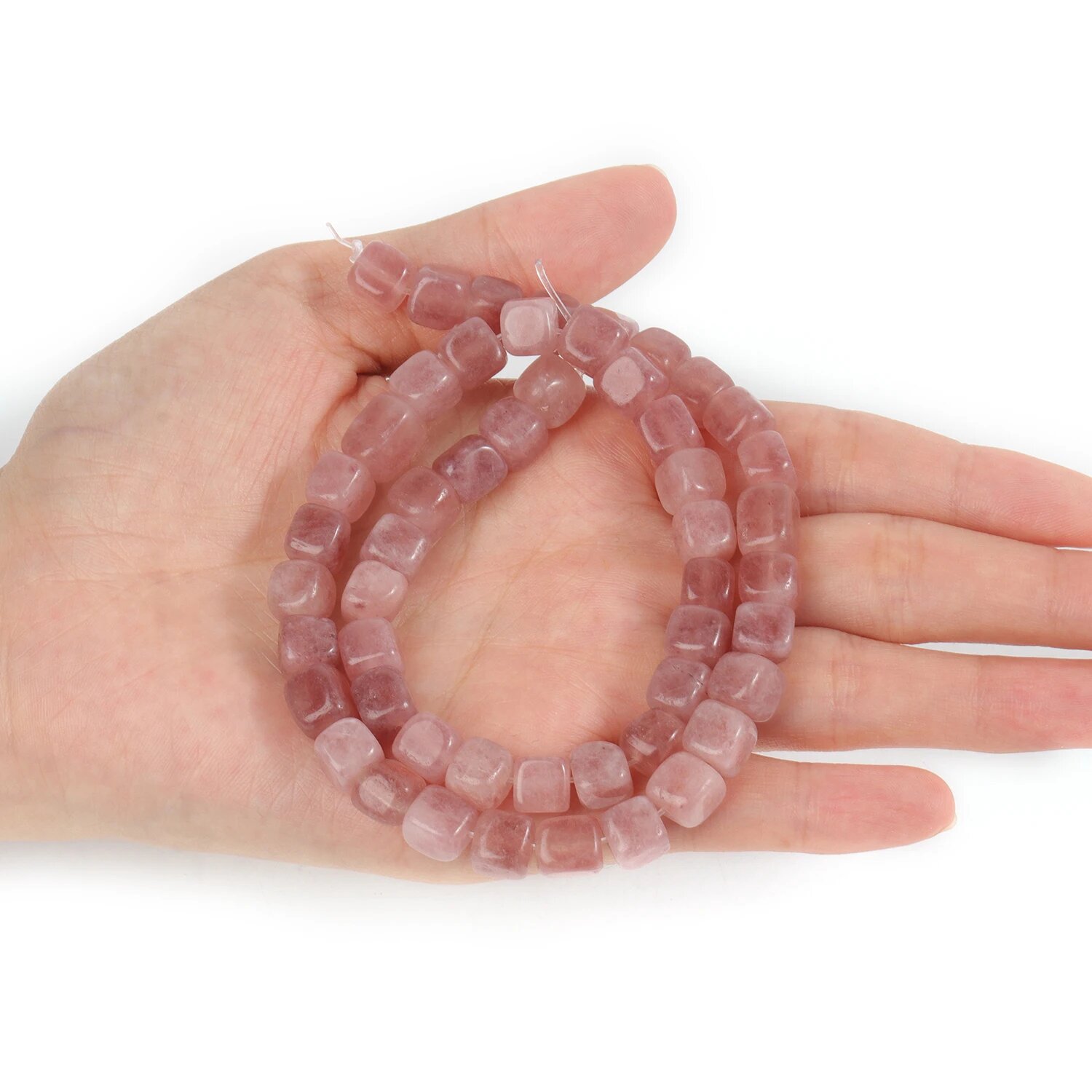 Нестандартные квадратные бусины из натурального камня AOHAYOOMQ 7 мм Розовый, Strawberry Quartz