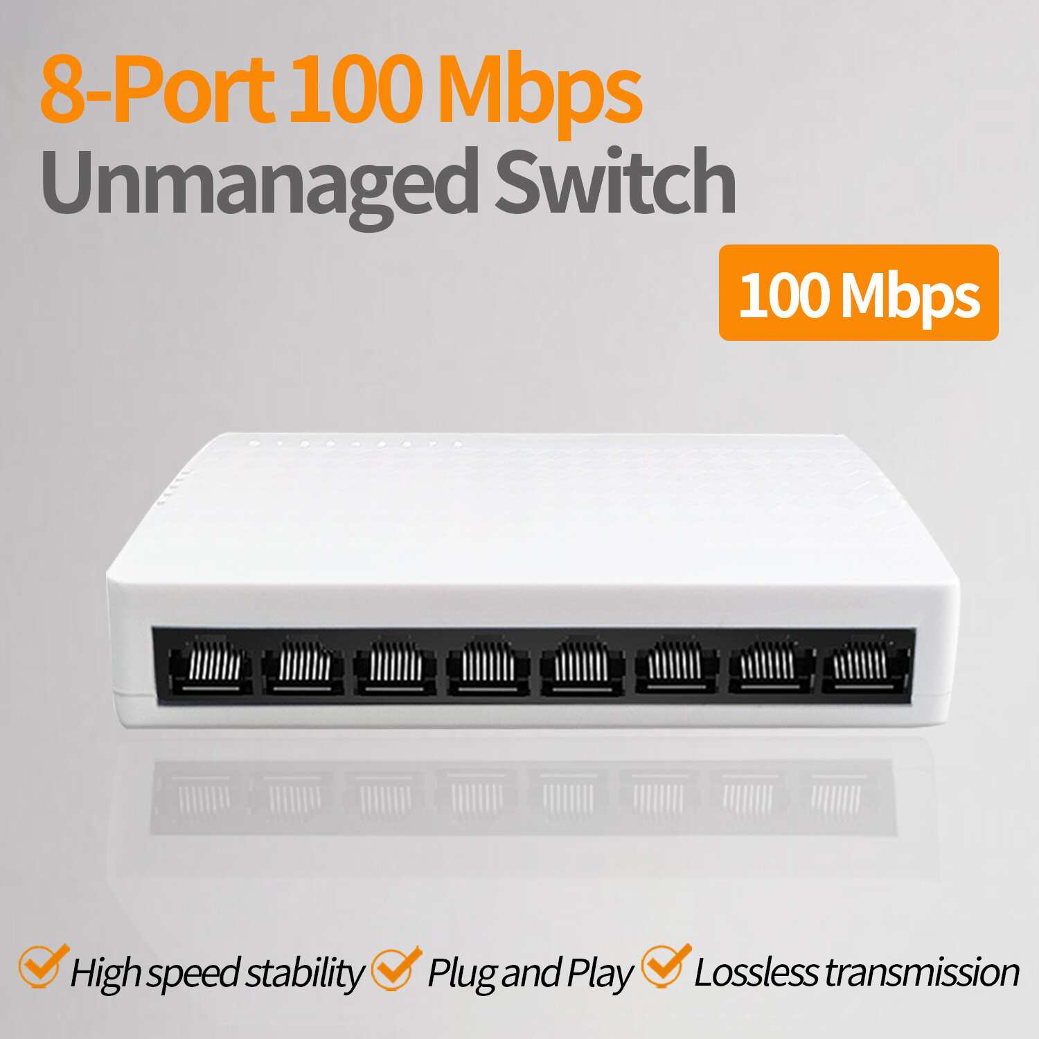 Сетевой коммутатор 8 порта 100Mbps Unmanaged Ethernet RJ45 LAN Hub для CCTV, FTTH, офиса, камеры, Motiedot
