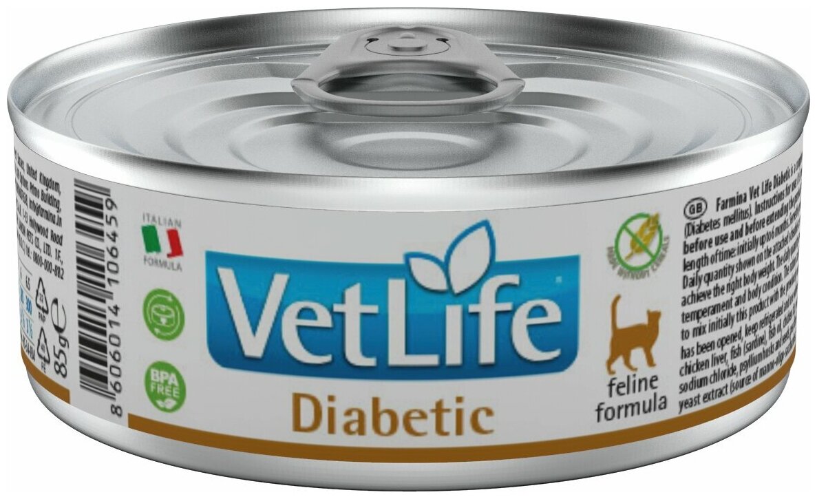 Влажный корм для кошек Farmina Vet Life Diabetic, при сахарном диабете 12 шт. х 85 г
